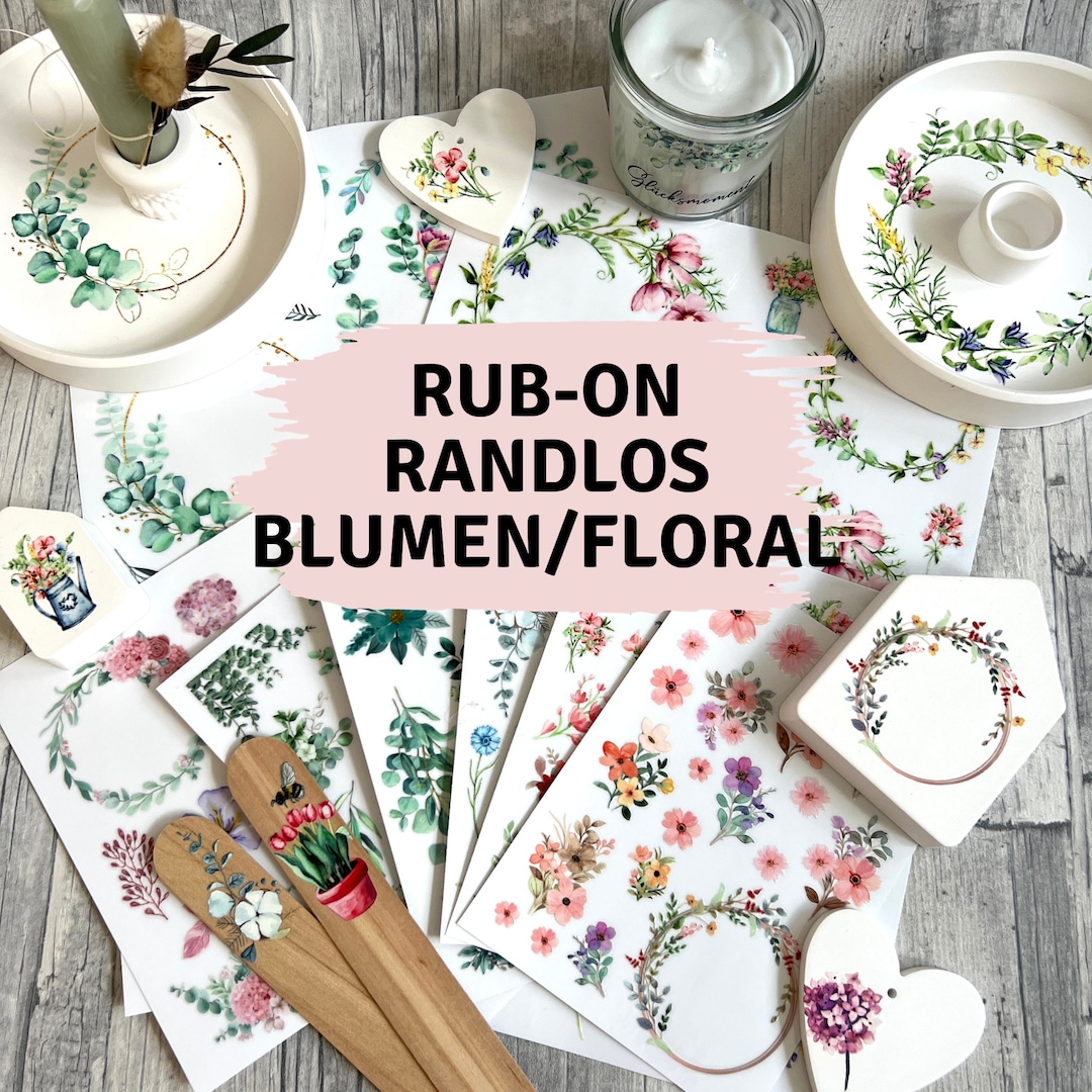 Rub-On I Rubon, RANDLOS, BLUMEN/FLORAL, diverse Folien zur Auswahl, A4 ...