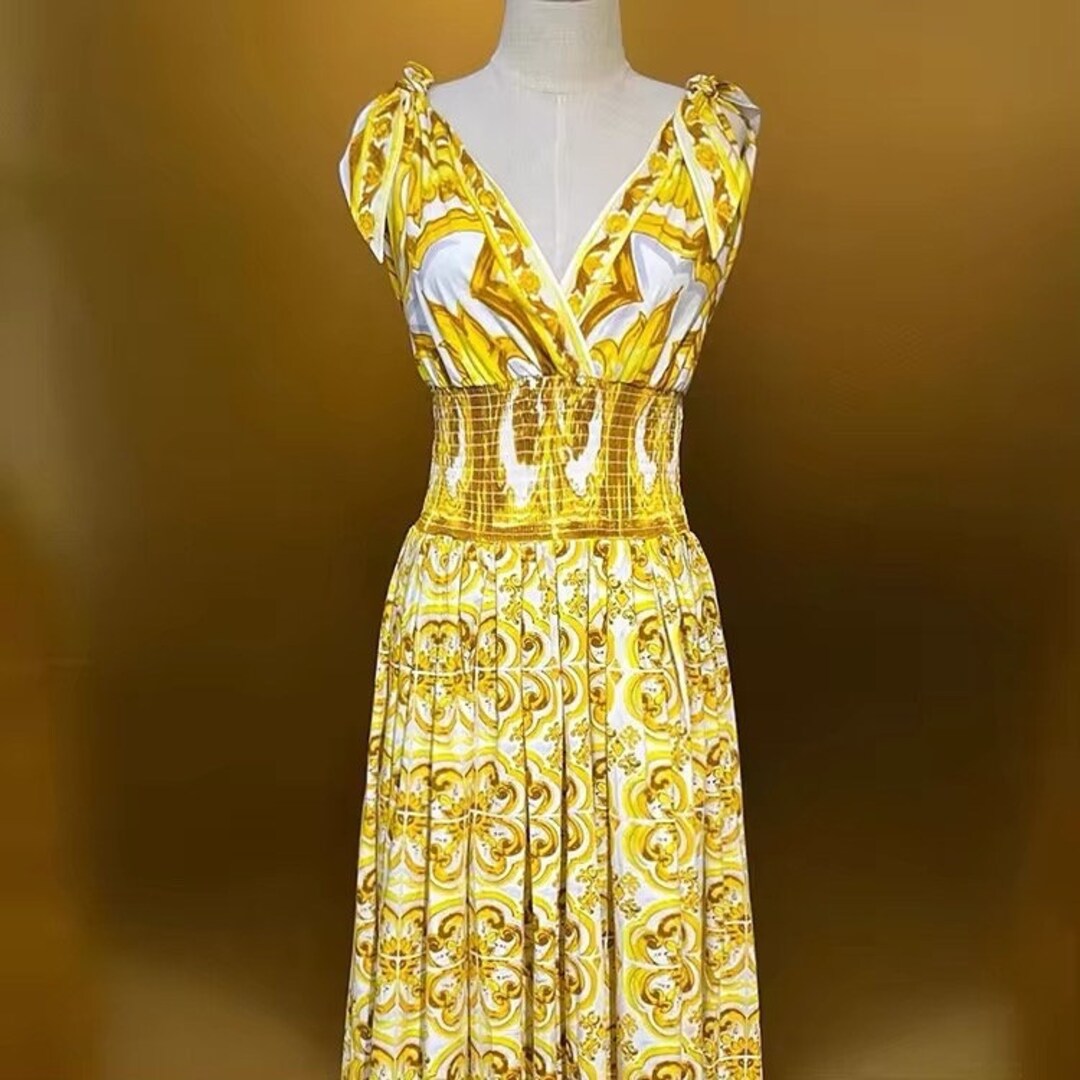 16 Handmade Italian Designer Yellow Porcelain Print Full Length Cotton ...
