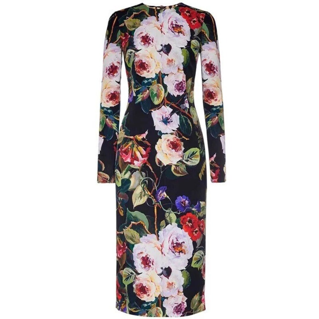 83 Handmade Italian Fabric floral Print Long Sleeve Silk Dress ...
