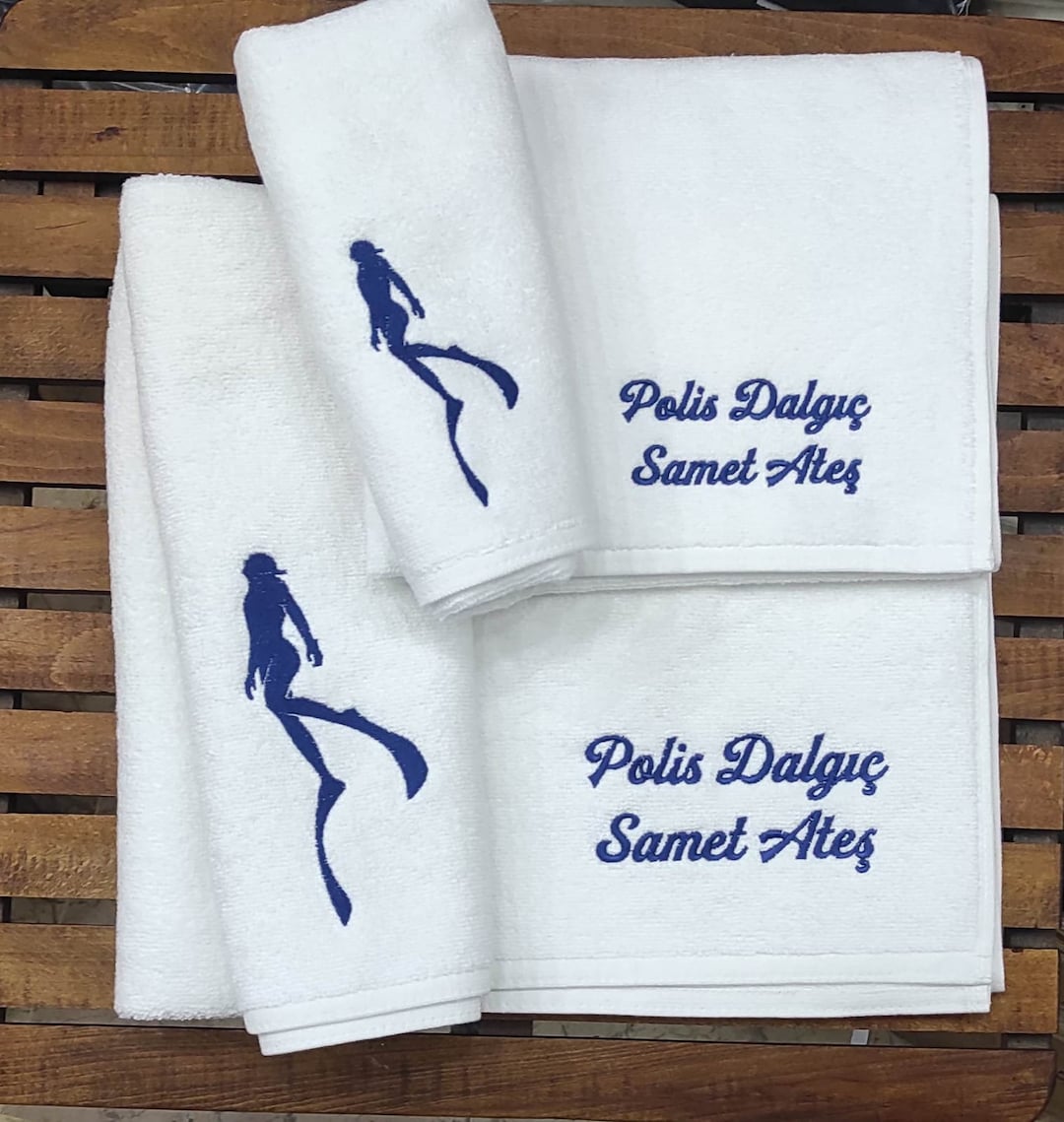 Embroidered Scuba Diving Small and Bath Towel Set, Large Swimming Beach ...