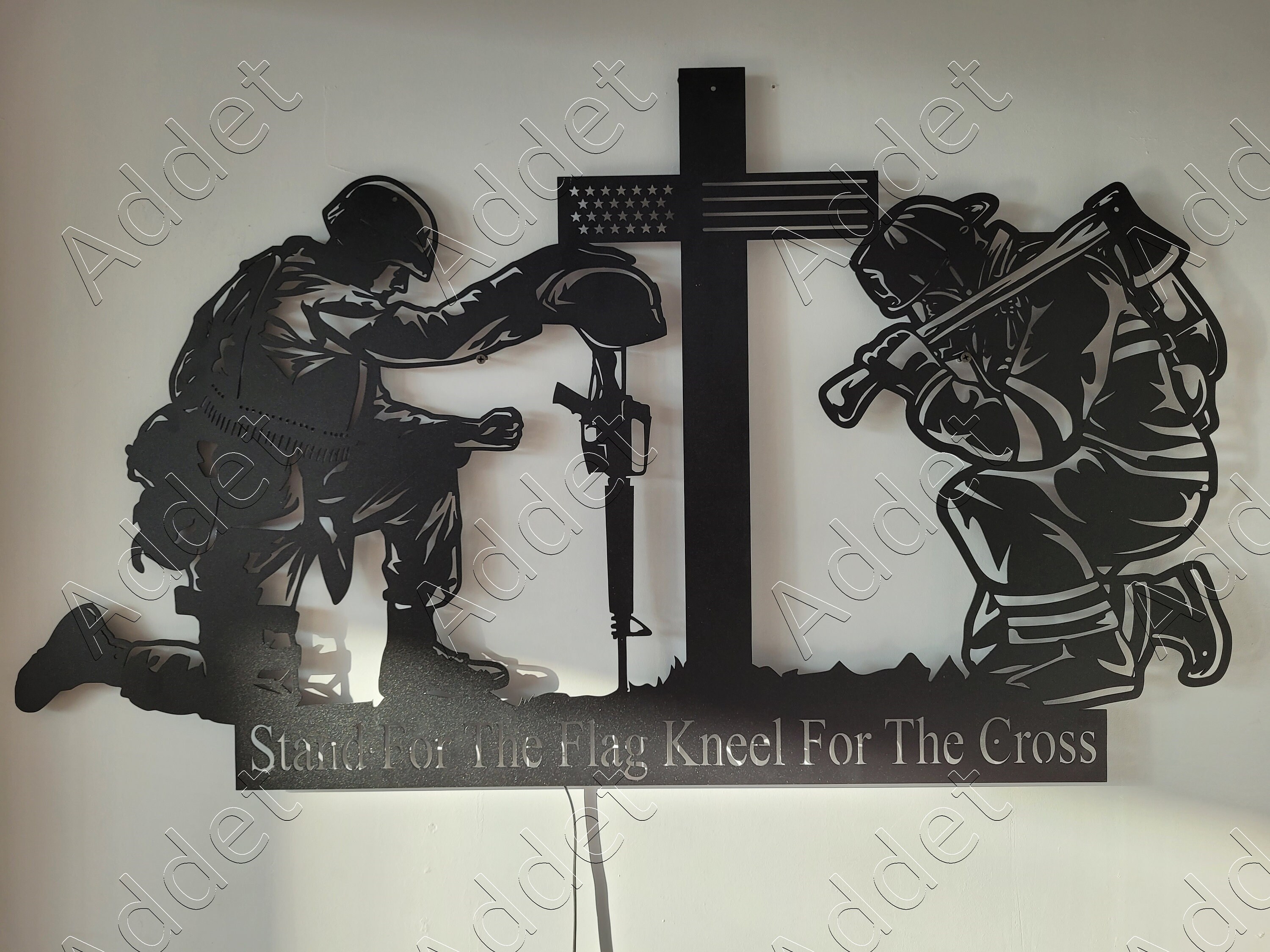 Stand for the Flag Kneel for the Cross, American Military, Metal LED ...