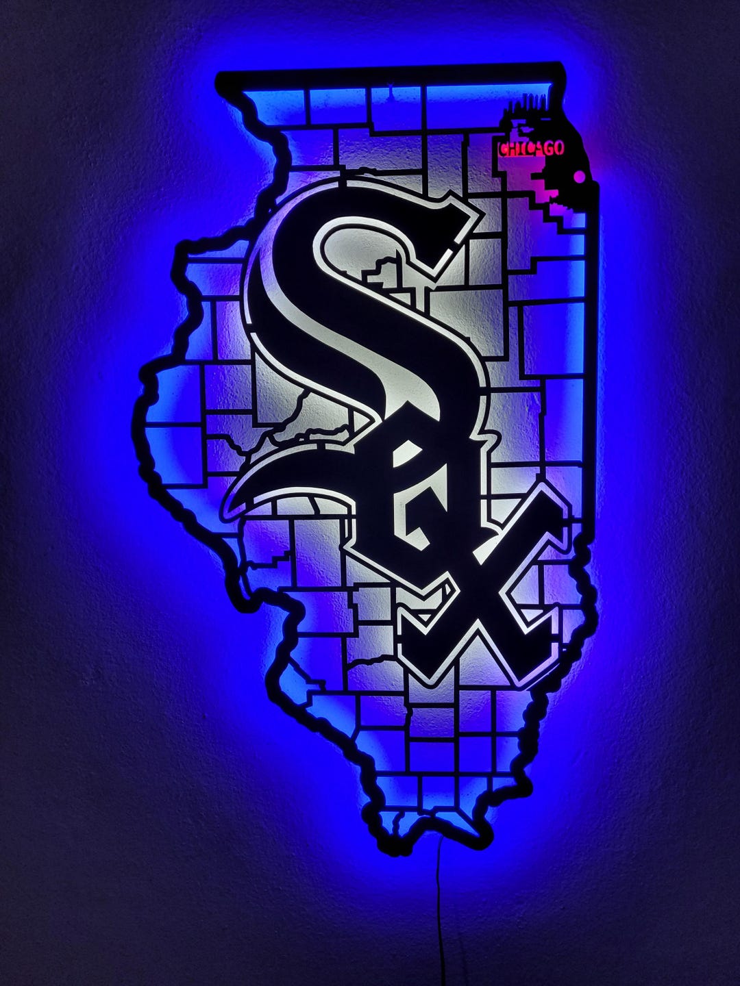 White Sox LED Metal Wall Art – Lighted Illinois Map Sign – MLB Baseball ...