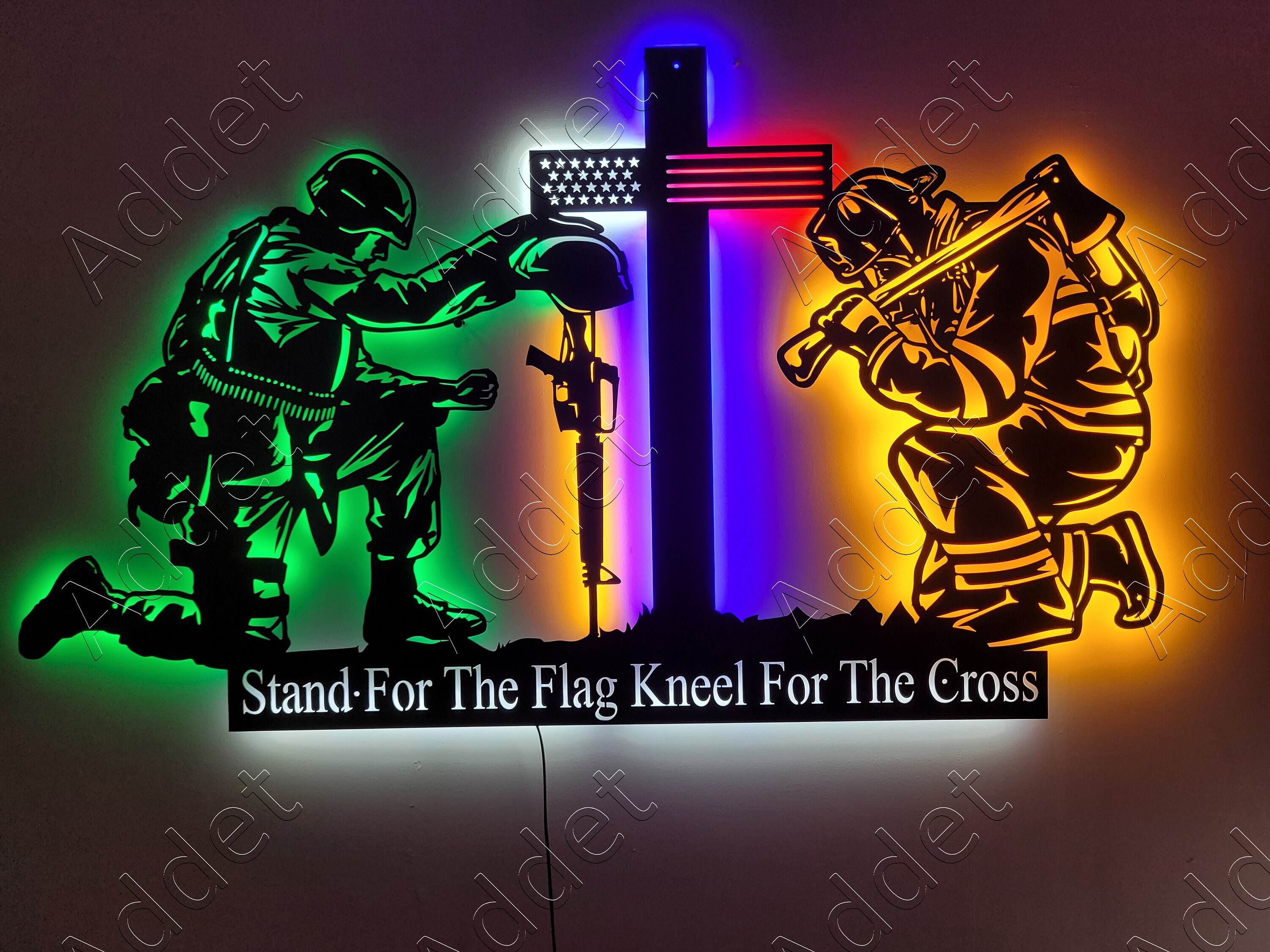 Stand for the Flag Kneel for the Cross, American Military, Metal LED ...