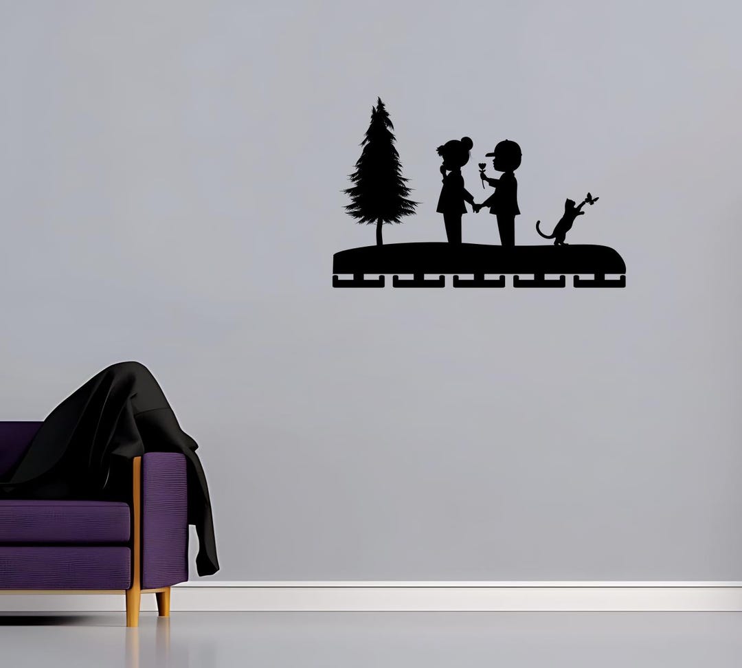 Couple & Cat Wall Hook – Romantic Metal Coat Hanger for Entryway or ...