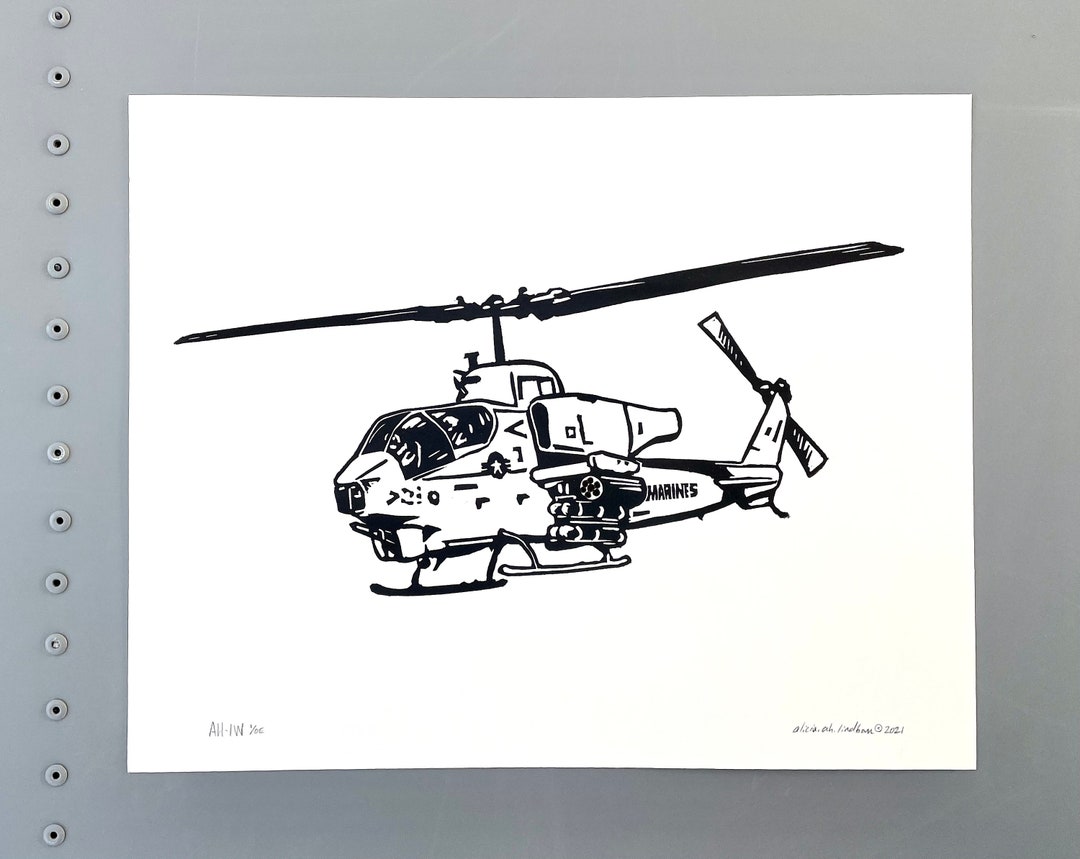 AH-1W Supercobra Attack Helicopter Original Art - Marine Corps Pilot ...