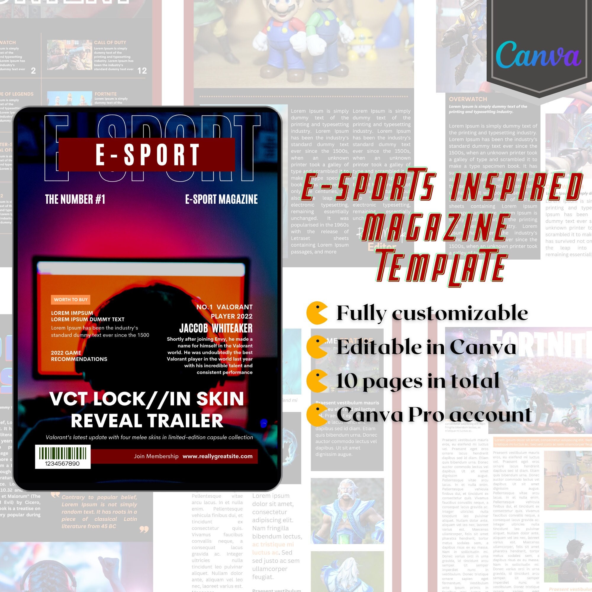 10 Pages Simple E-sport Inspired Digital Magazine Template Canva ...