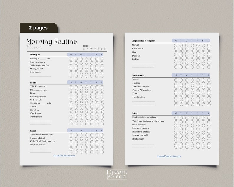 Daily Morning and Evening Routine Planner, Minimal PDF Fillable ...