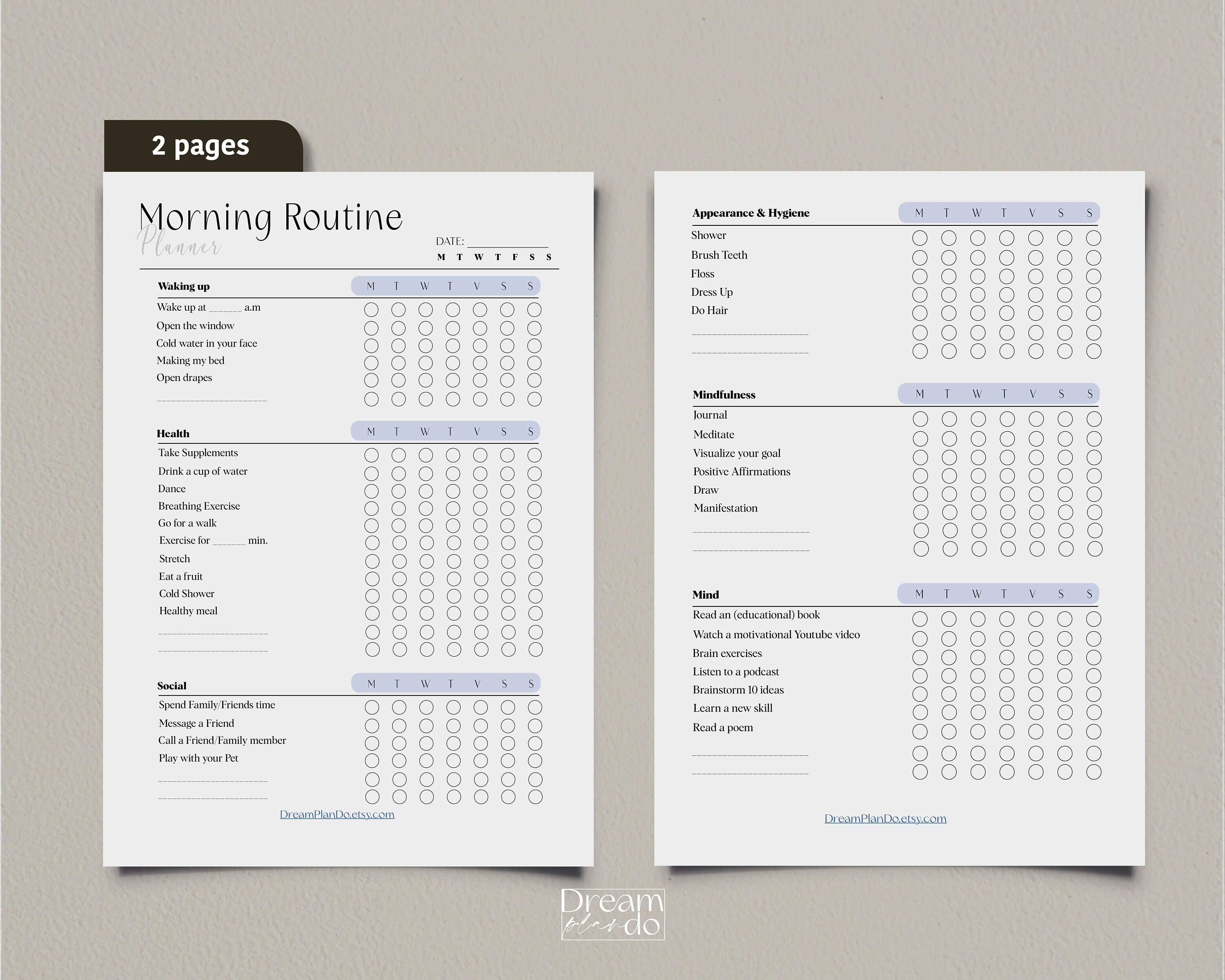 Daily Morning and Evening Routine Planner, Minimal PDF Fillable ...