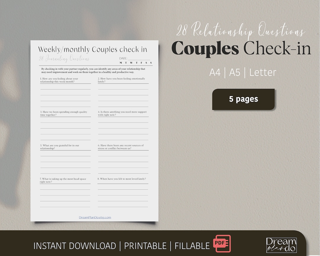 28 Questions Couples Check In, , Minimal PDF Fillable/printable ...
