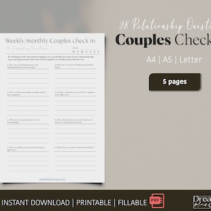 28 Questions Couples Check In, , Minimal PDF Fillable/printable ...