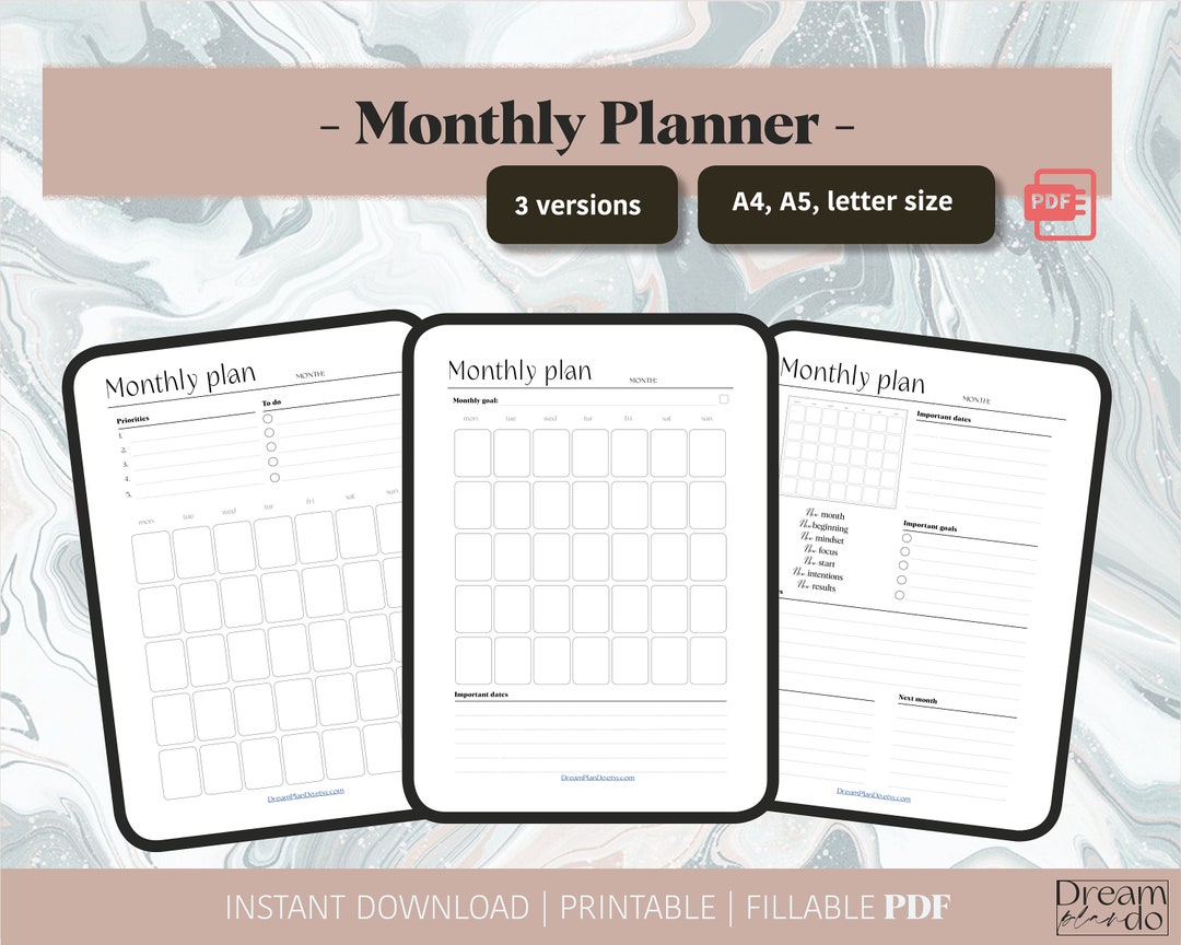 Monthly Plan Templates Minimal PDF Fillable/printable Planner, Template ...