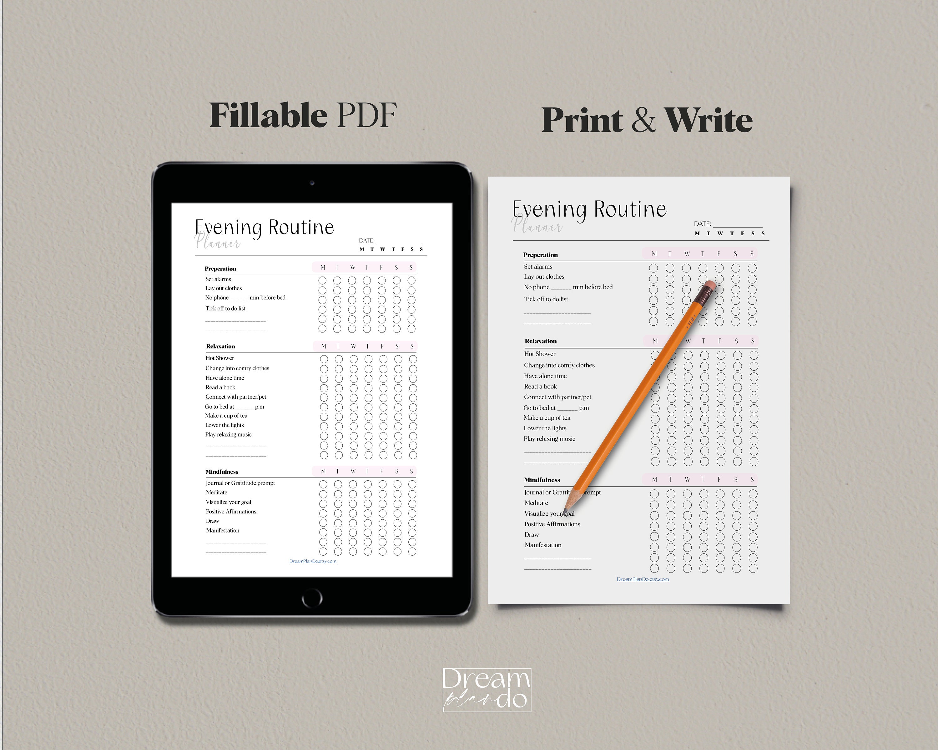 Daily Morning and Evening Routine Planner, Minimal PDF Fillable ...
