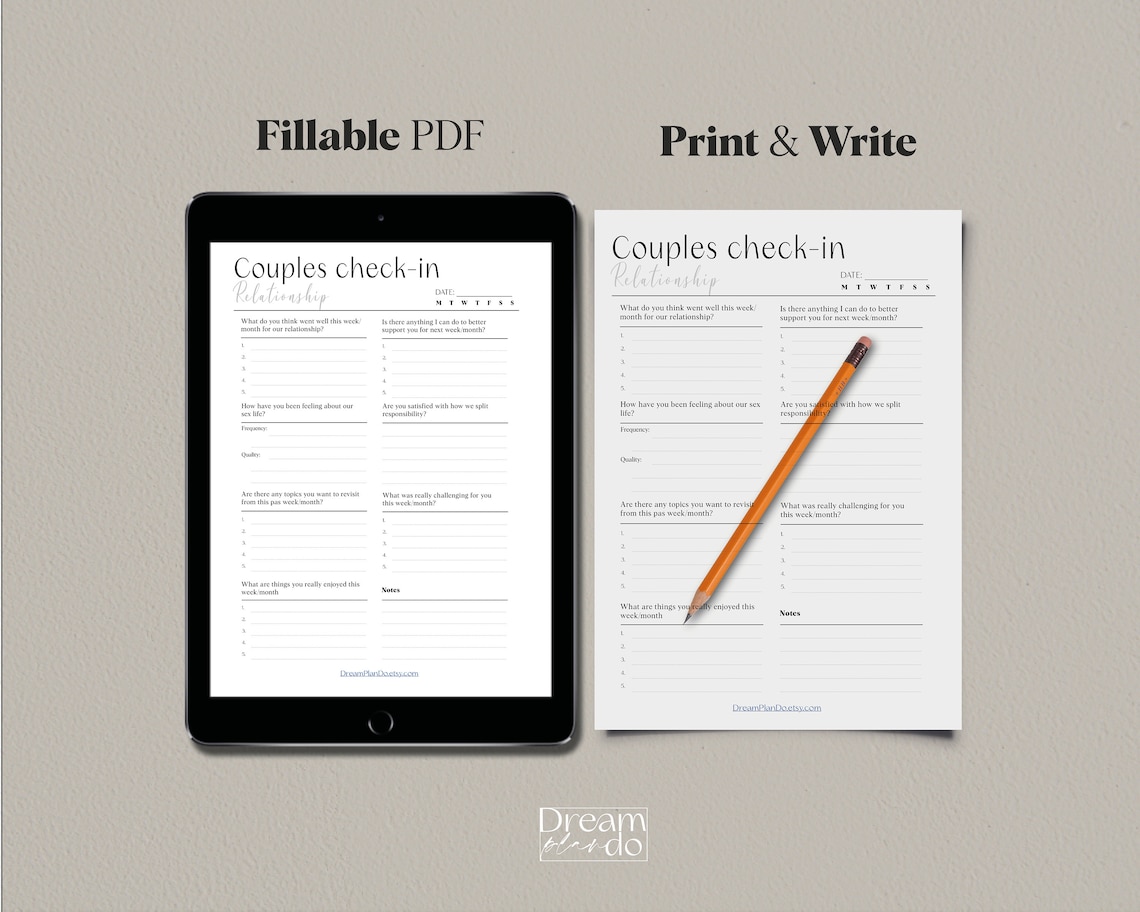 Weekly/monthly Couples Check In, Minimal PDF Fillable/printable ...