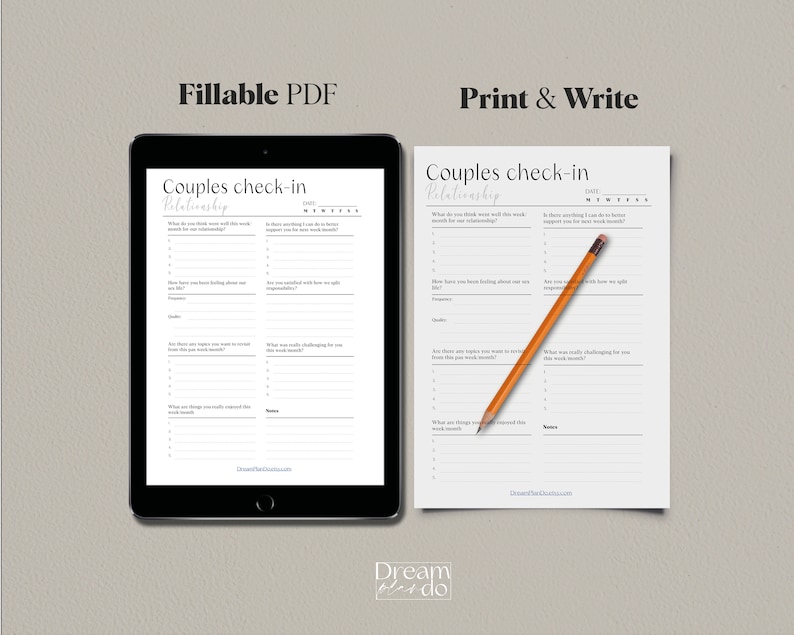 Couples Check-in PDF | Printable Weekly and Monthly Relationship ...