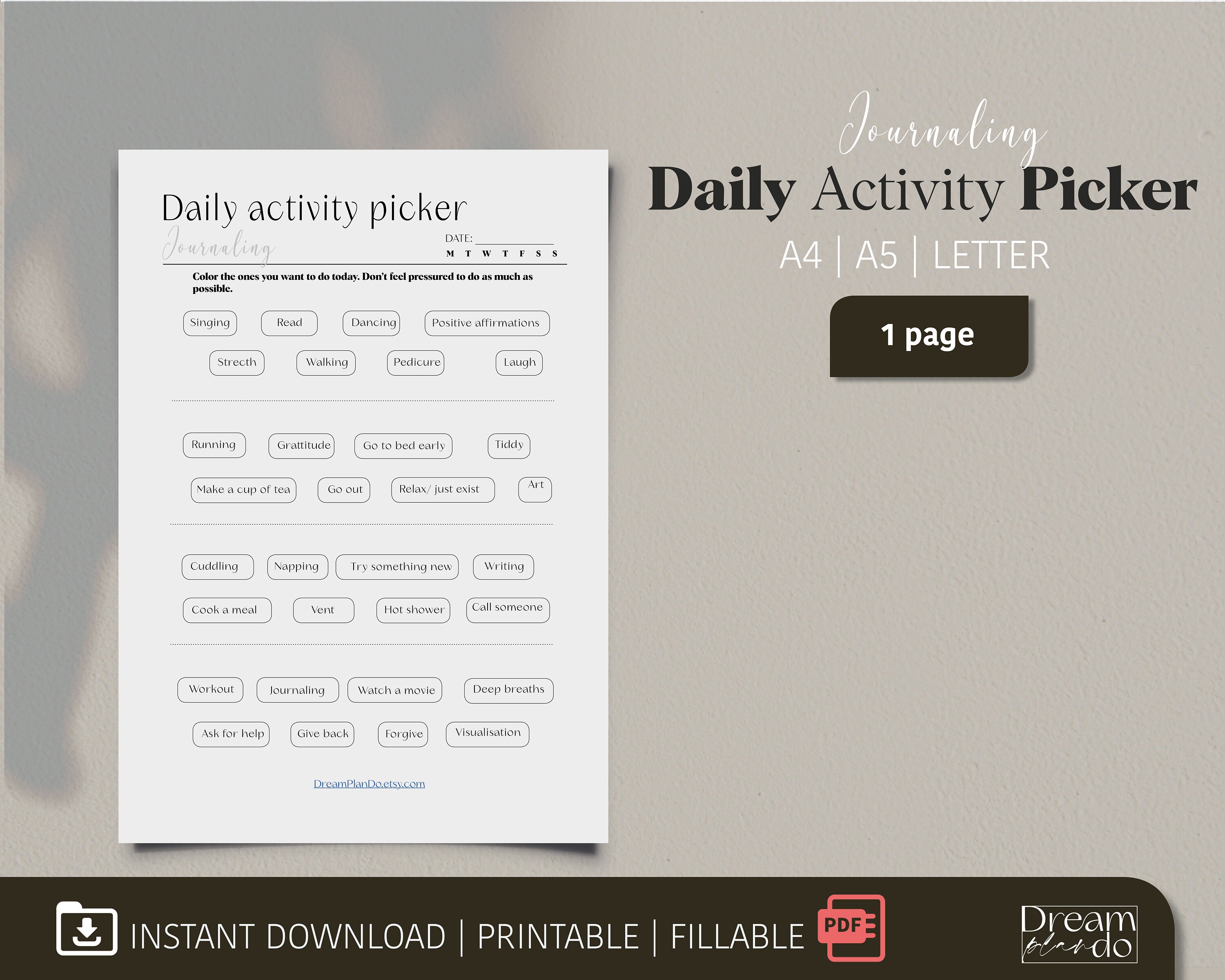 Daily Activity Planner Minimal PDF Fillable/printable Planner/ Template ...