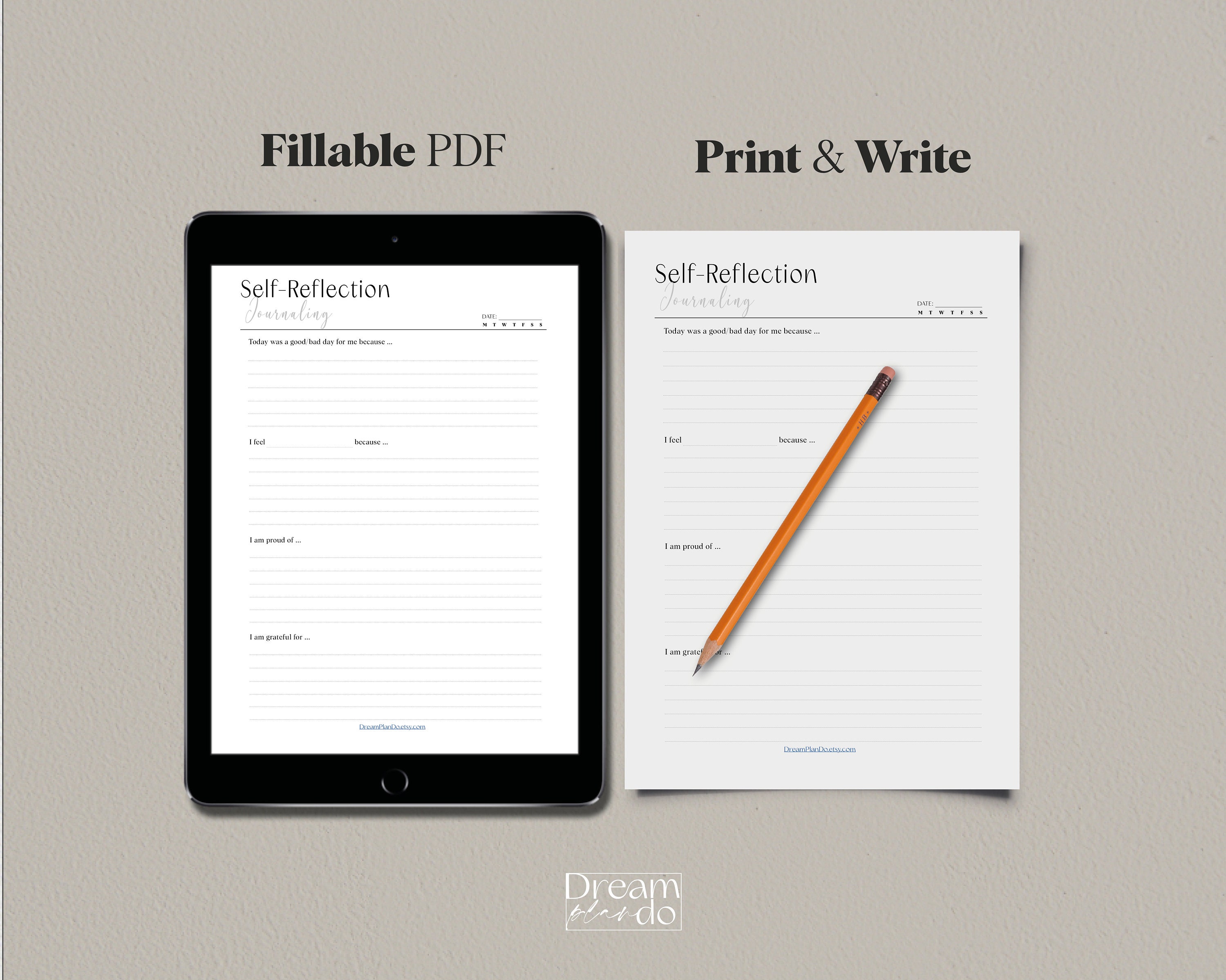 Self Reflection Template, Minimal PDF Fillable/printable Journal Page ...