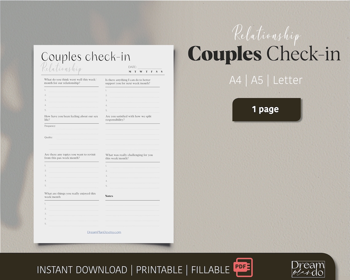 Weekly/monthly Couples Check In, Minimal PDF Fillable/printable ...