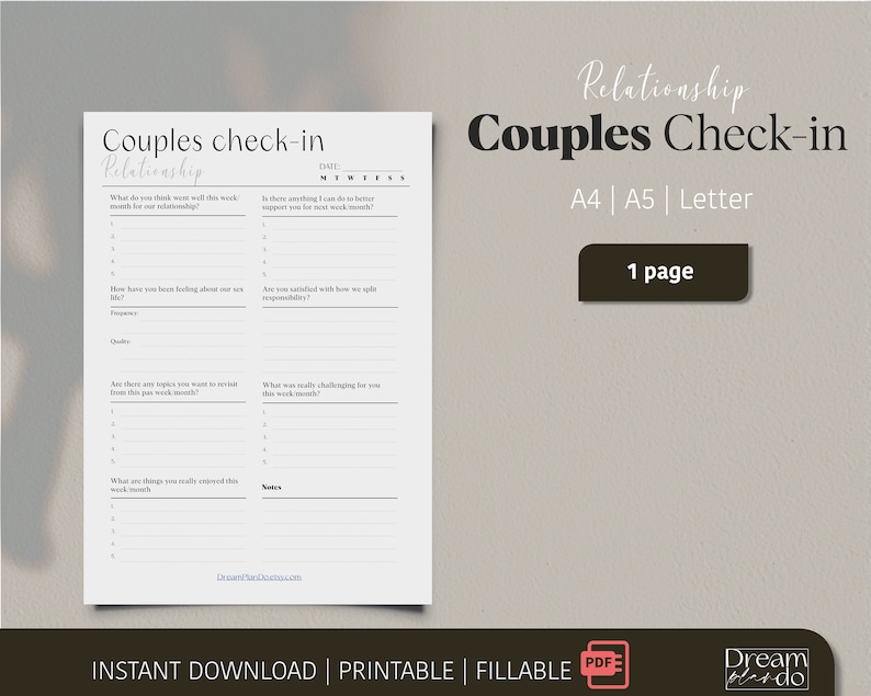 Couples Check-in Journal | Weekly, Monthly Relationship Template ...