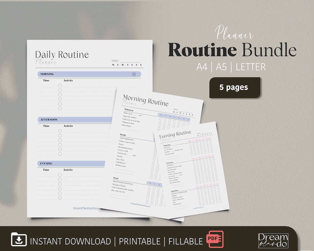 Daily Morning and Evening Routine Planner, Minimal PDF Fillable ...
