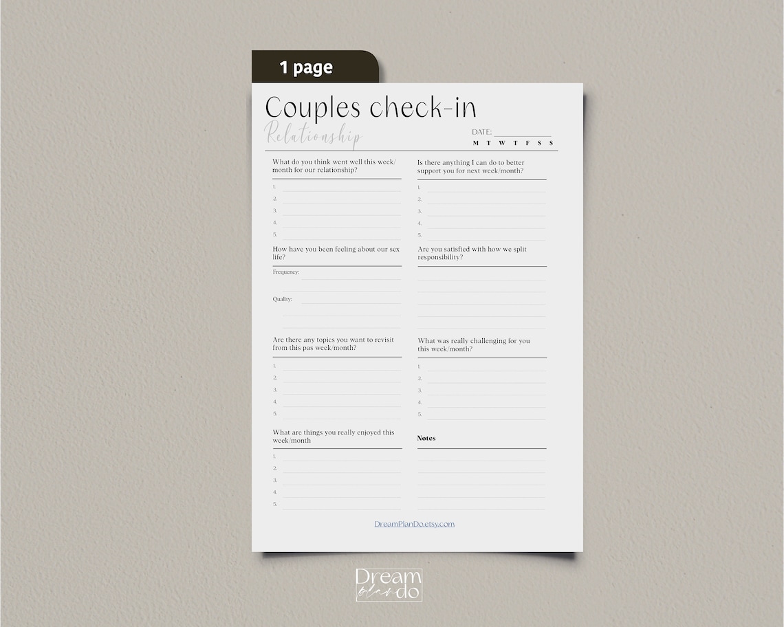 Weekly/monthly Couples Check In, Minimal PDF Fillable/printable ...