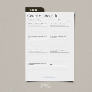 Weekly/monthly Couples Check In, Minimal PDF Fillable/printable ...