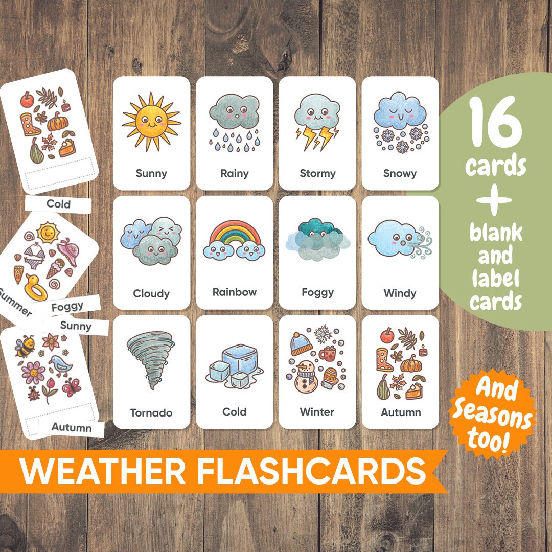 Weather Flashcards, Preschool Toddler Activity, Printable Homeschool ...