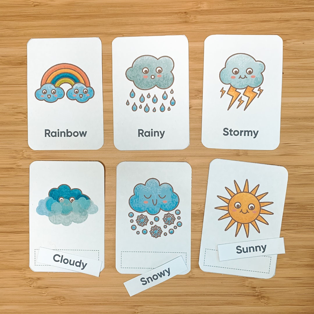 Weather Flashcards, Preschool Toddler Activity, Printable Homeschool ...