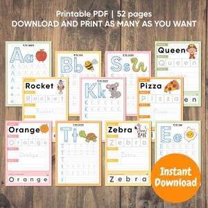 Alphabet Tracing and Worksheets, Preschool Toddler Activity, Printable ...