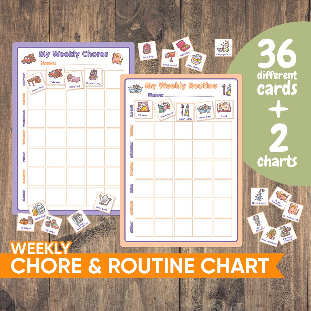Weekly Chore and Routine Charts, Preschool Toddler Activity, Printable ...
