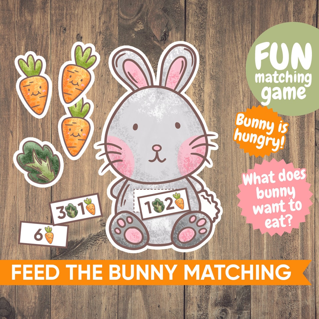 Feed the Bunny Number Matching, Preschool Toddler Activity, Printable ...