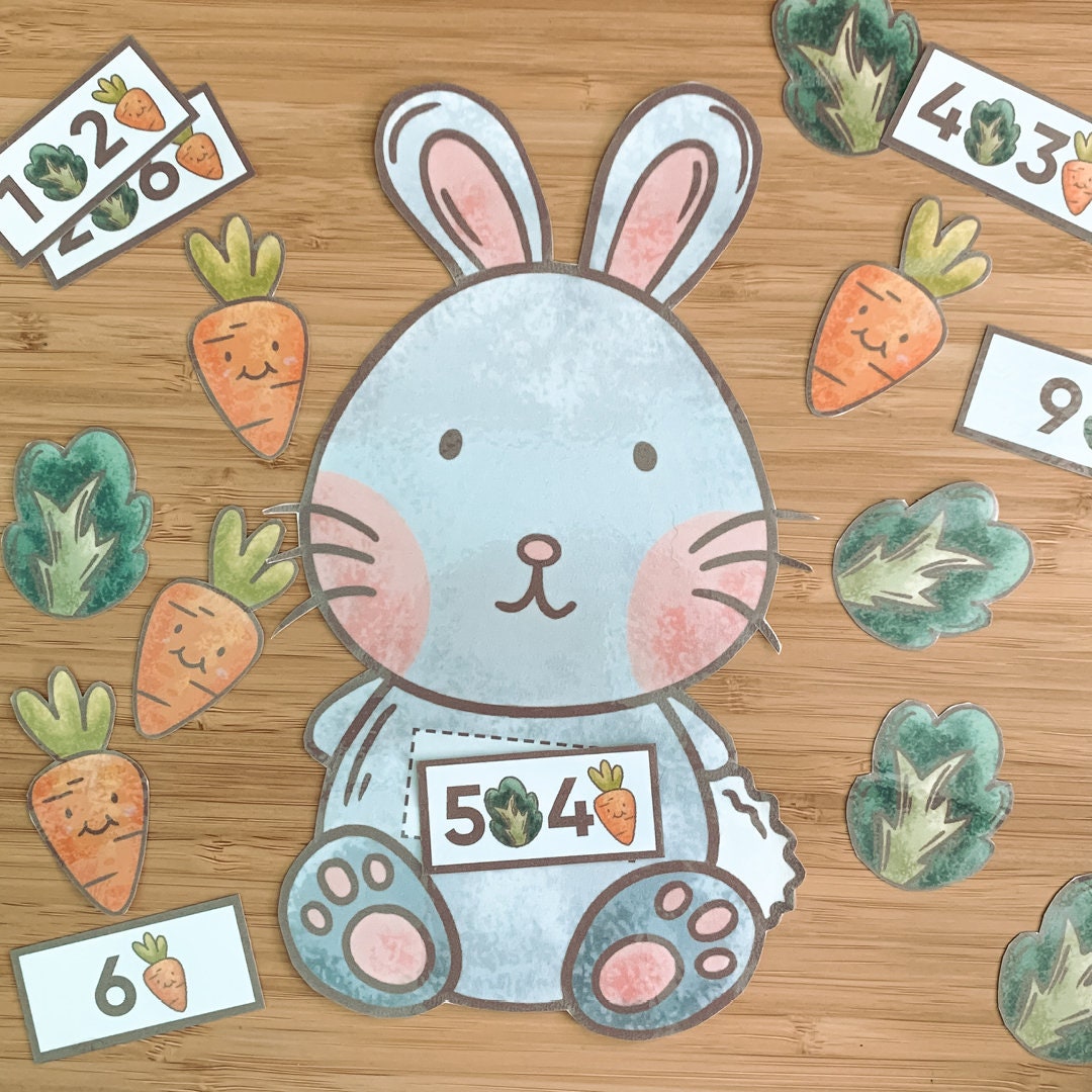 Feed the Bunny Number Matching, Preschool Toddler Activity, Printable ...
