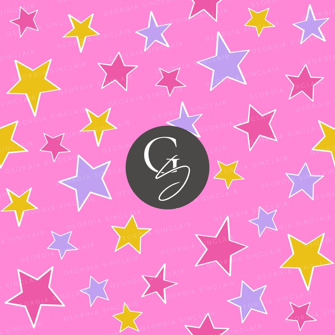 Preppy Pink Star Seamless Pattern, Yellow and Hot Pink Purple Stars ...
