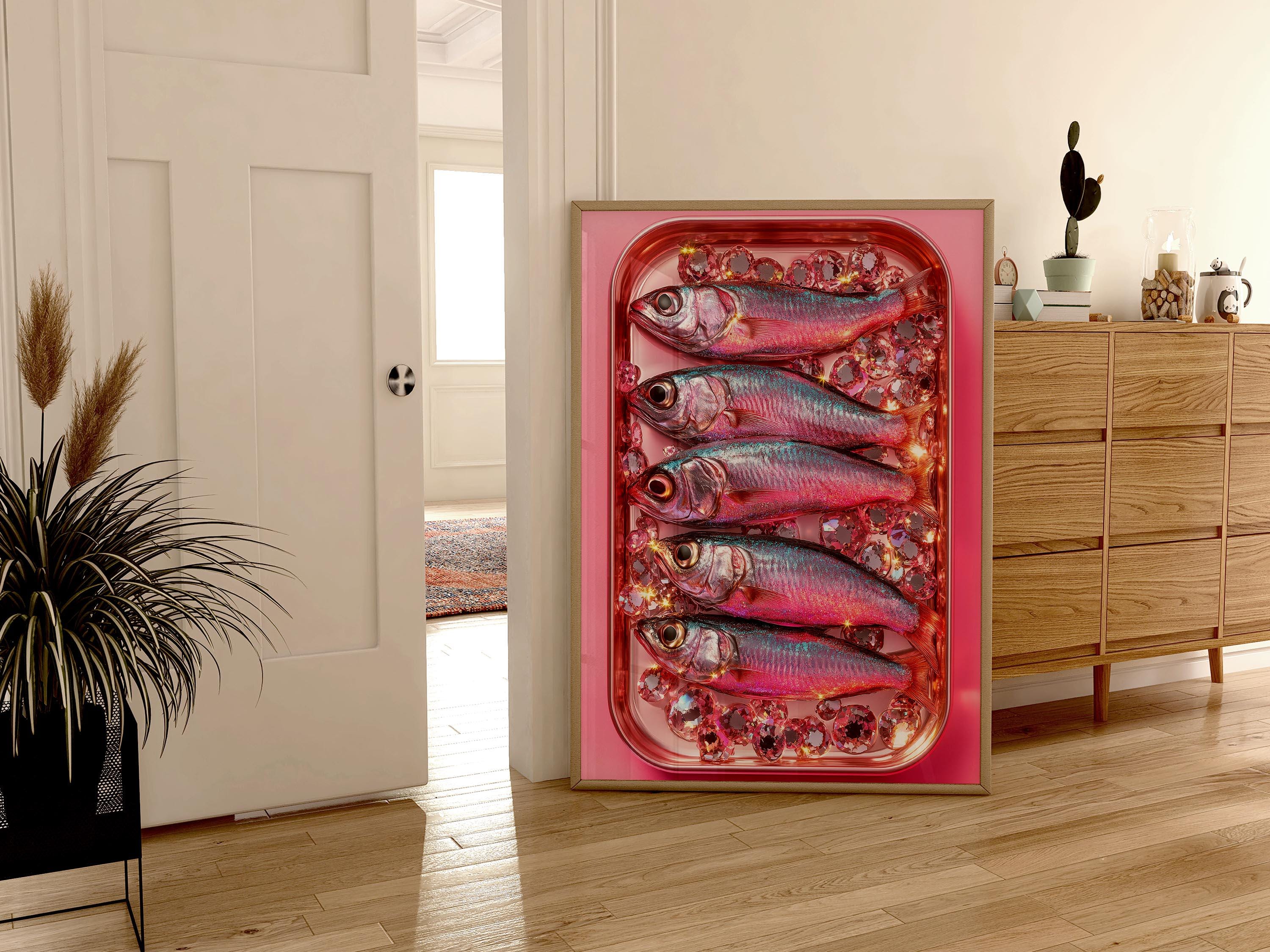 Pink Sardine Maximalist Painting, Printable Wall Art, Sparkly Fish ...