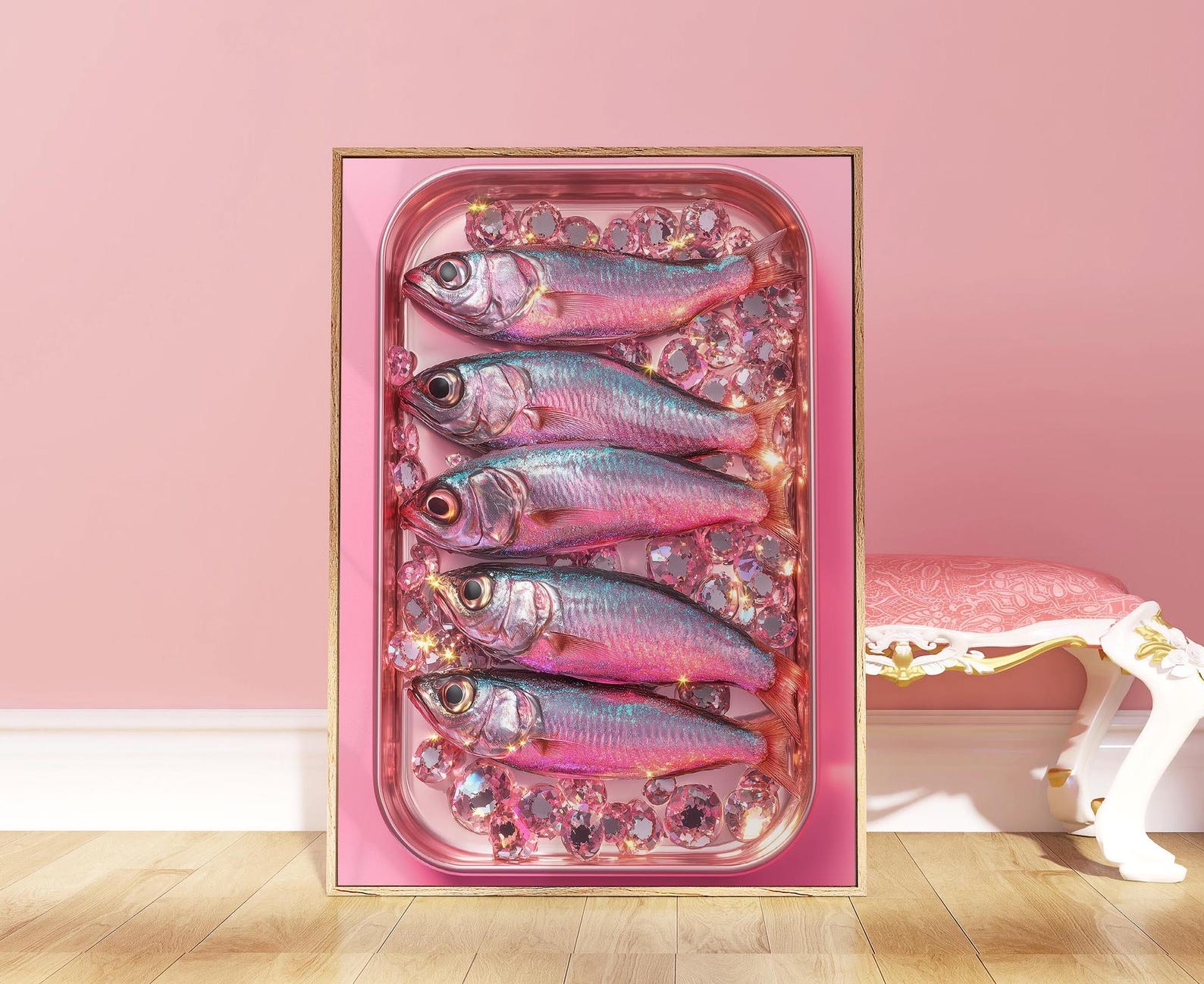 Pink Sardine Maximalist Painting, Printable Wall Art, Sparkly Fish ...