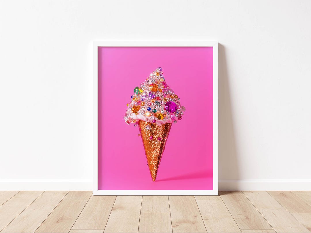 Sparkly Ice Cream Art, Glitter Ice Cream Cone Print, Dessert Wall Decor ...