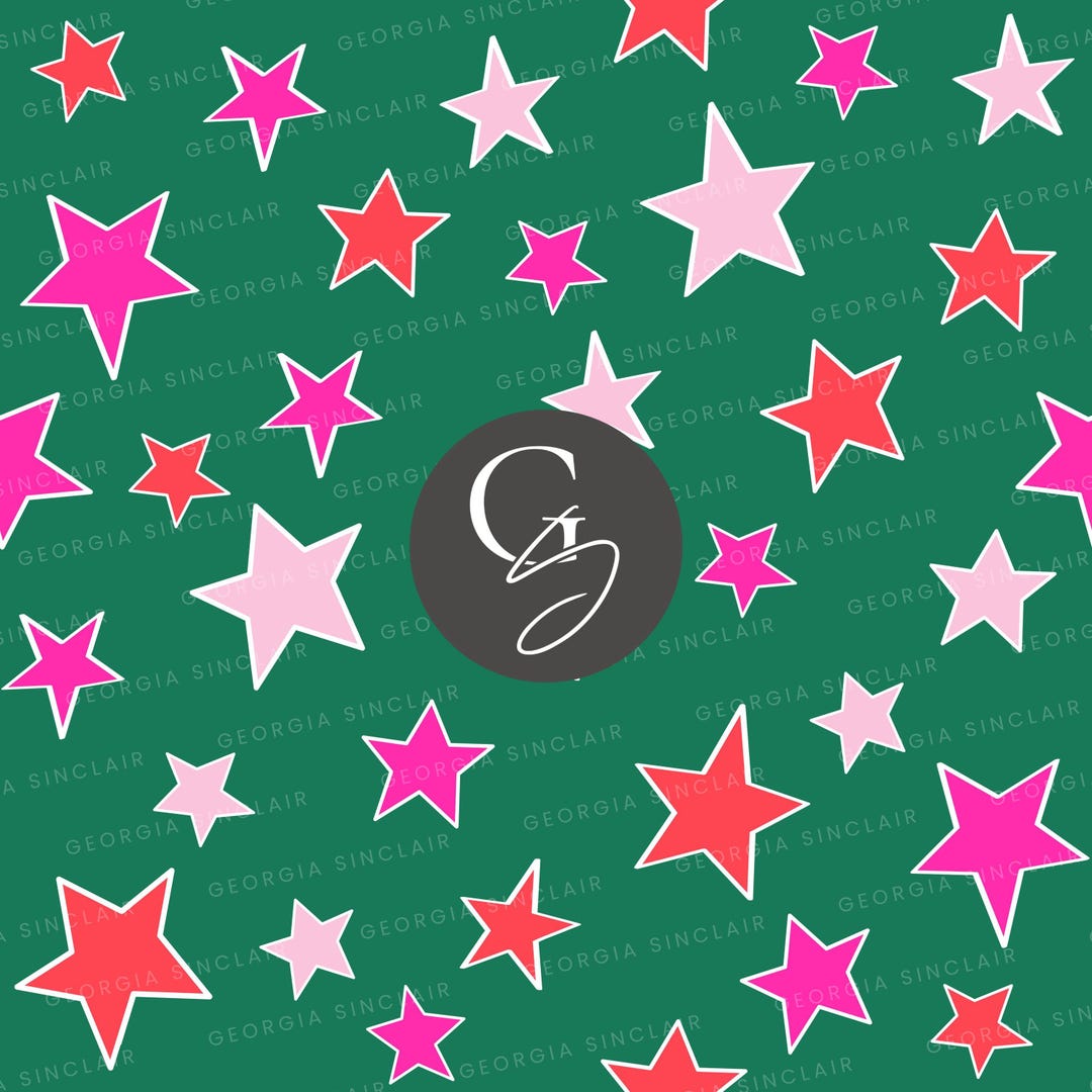 Bright Star Seamless Pattern, Green Background Stars, Vibrant Star ...