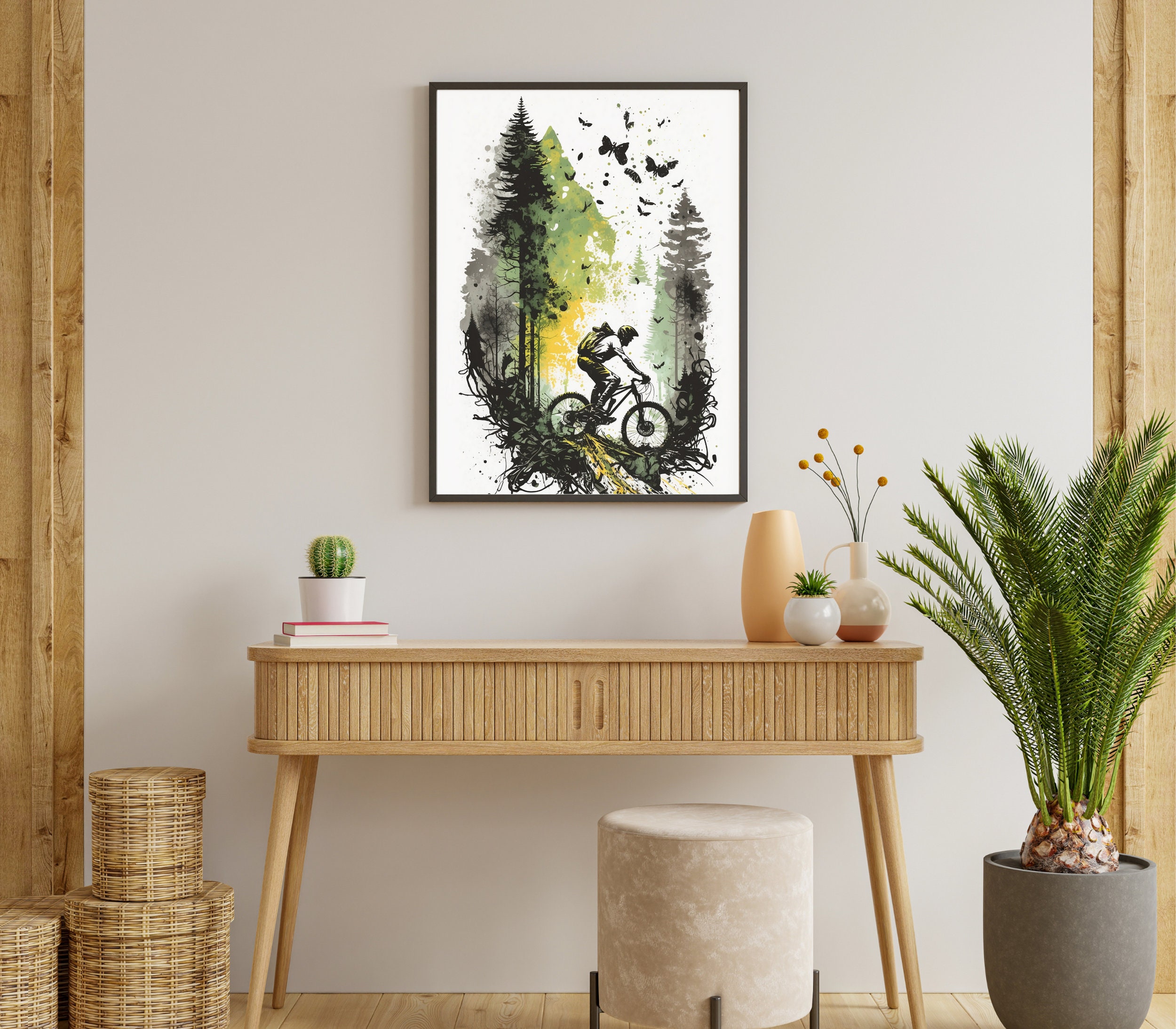 Mountain Bike Art Print, Abstract Watercolor Mountain Bike Wall Art, AI ...