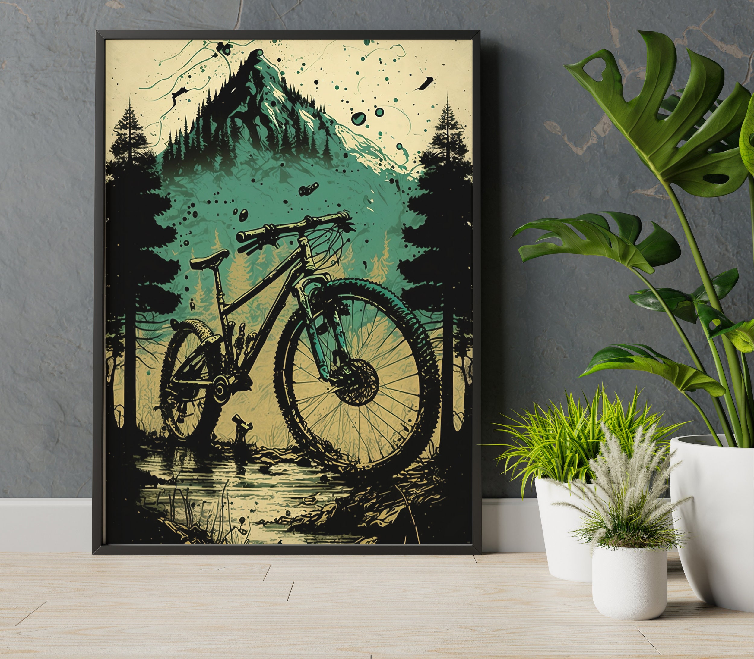 Vintage Mountain Bike Art Print, Abstract Wall Decor, AI Printable ...