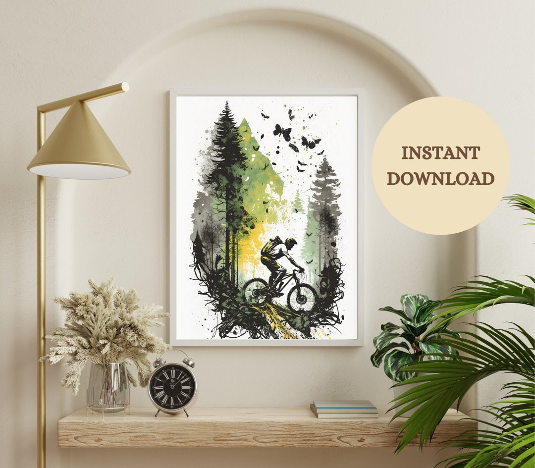 Mountain Bike Art Print, Abstract Watercolor Mountain Bike Wall Art, AI ...