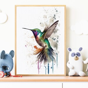 Colorful Hummingbird Wall Art, Watercolor Hummingbird Print, Nursery ...