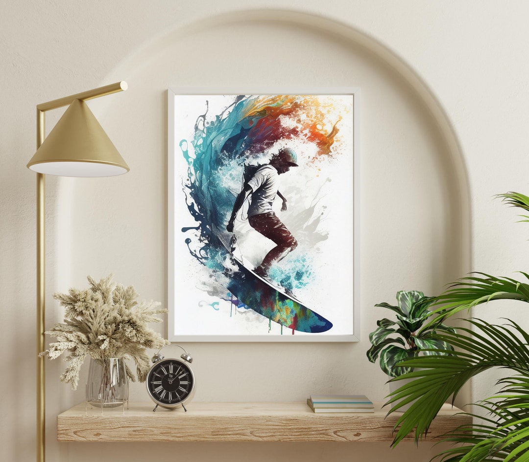 Watercolor Surfer Poster Printable, Vintage Surf Poster, Surf Wall ...