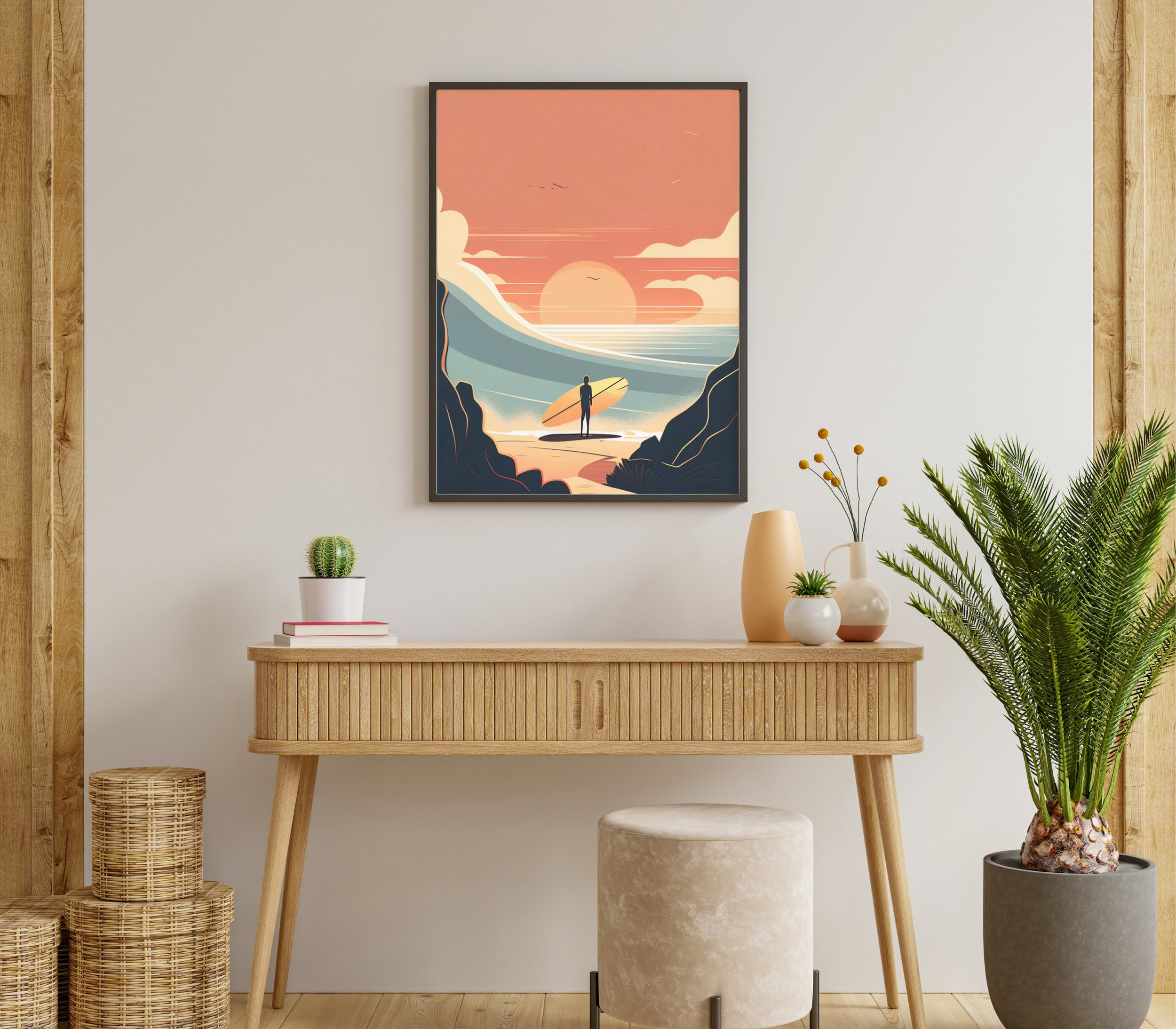 Surf Poster Printable, Sunset Beach Wall Art, Abstract Surfer Poster ...