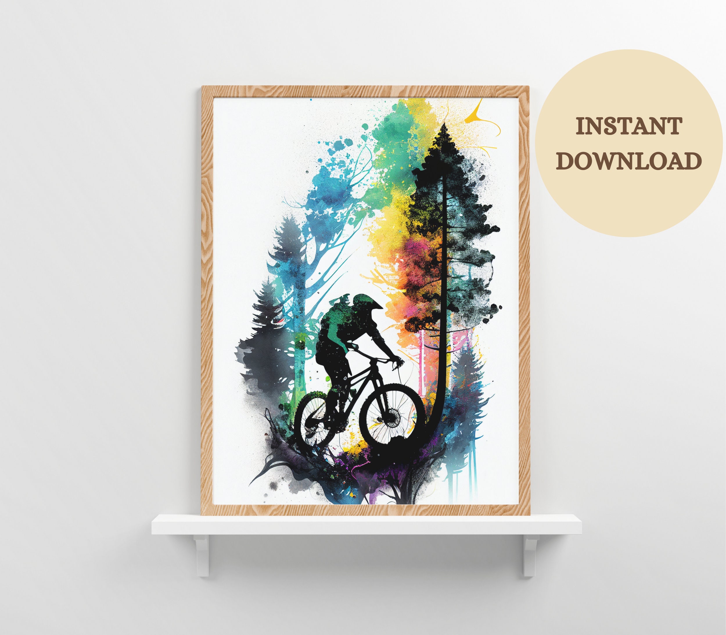 Mountain Bike Art Print, Abstract Watercolor Mountain Bike Wall Art ...