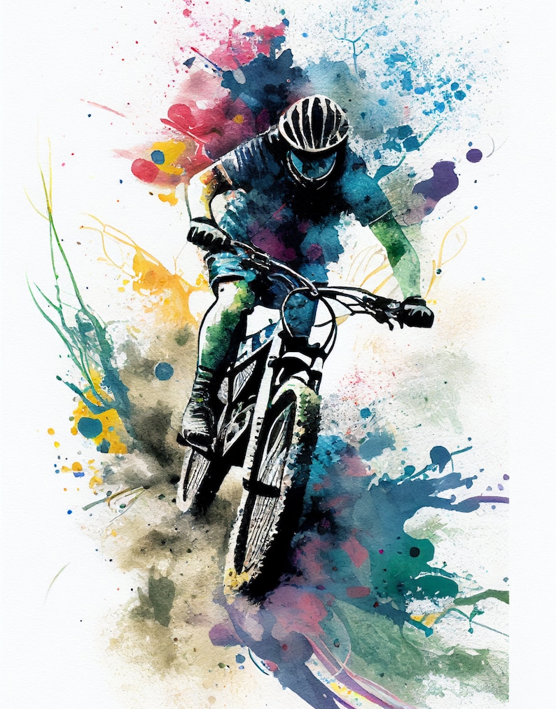 Colorful Watercolor Mountain Bike Wall Art, Mountain Bike Art Print ...