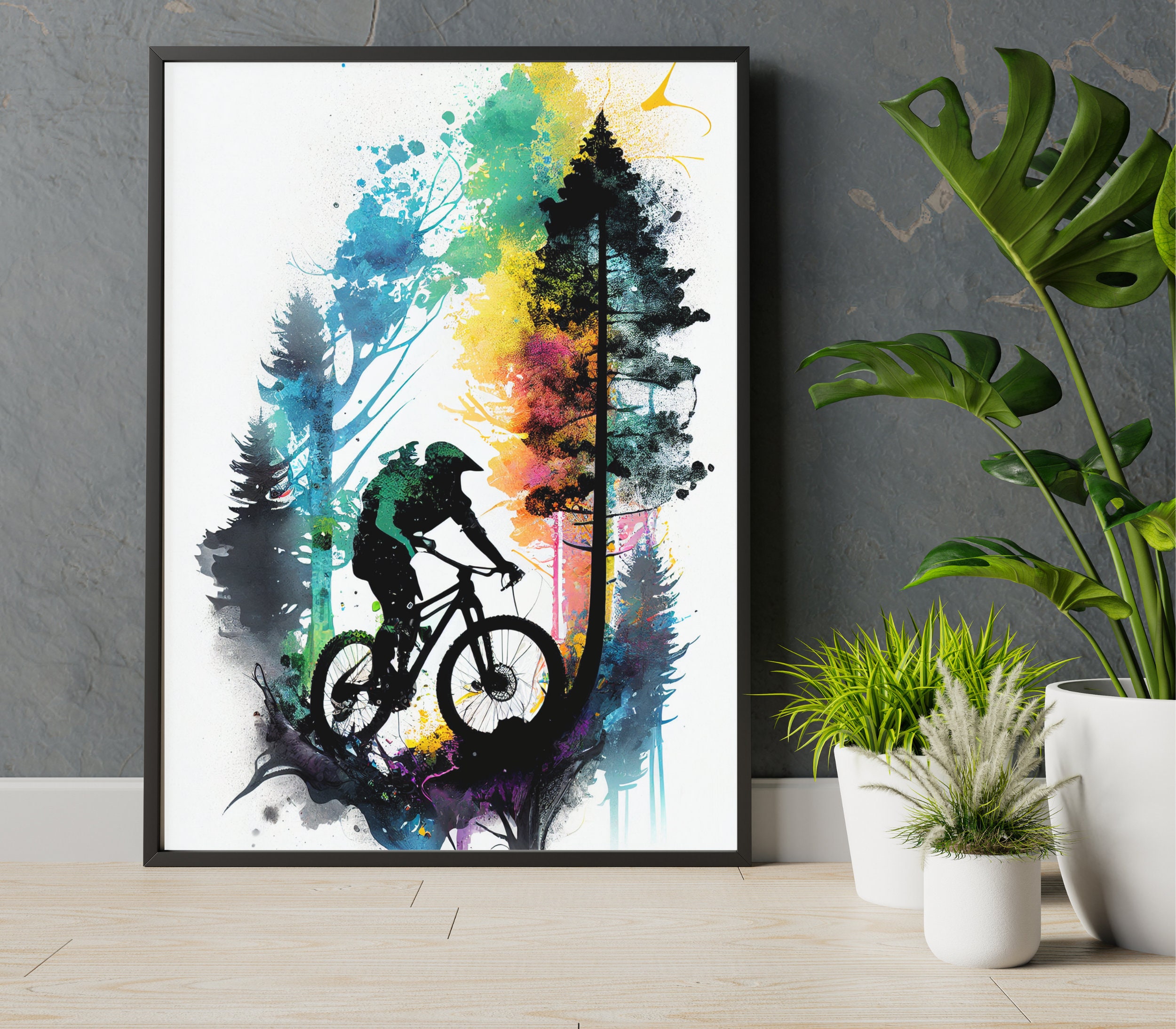 Mountain Bike Art Print, Abstract Watercolor Mountain Bike Wall Art, AI ...