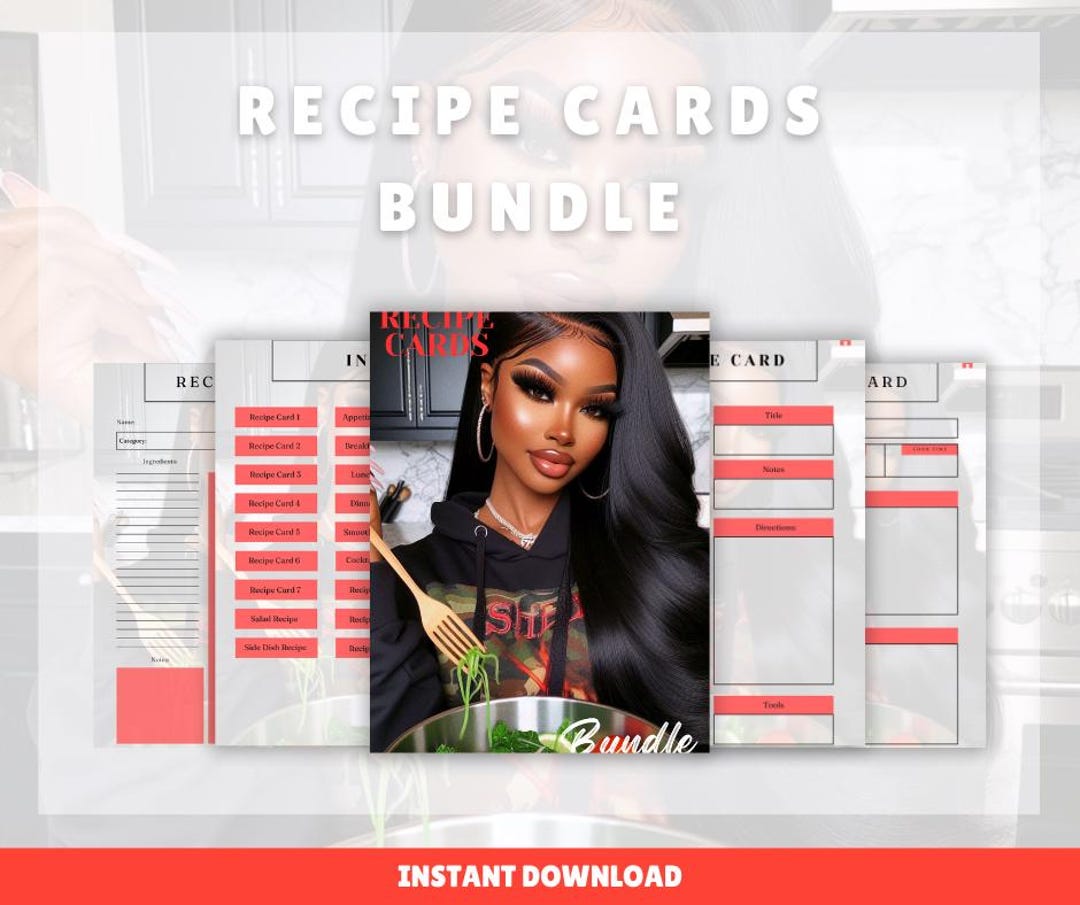 Printable Recipe Cards Bundle, Meal Planner, Grocery List & Kitchen ...