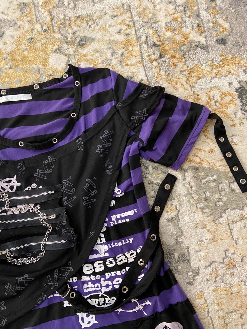 ACDC RAG Black Purple Horizontal Stripes Punk Gothic Harajuku Tshirt ...
