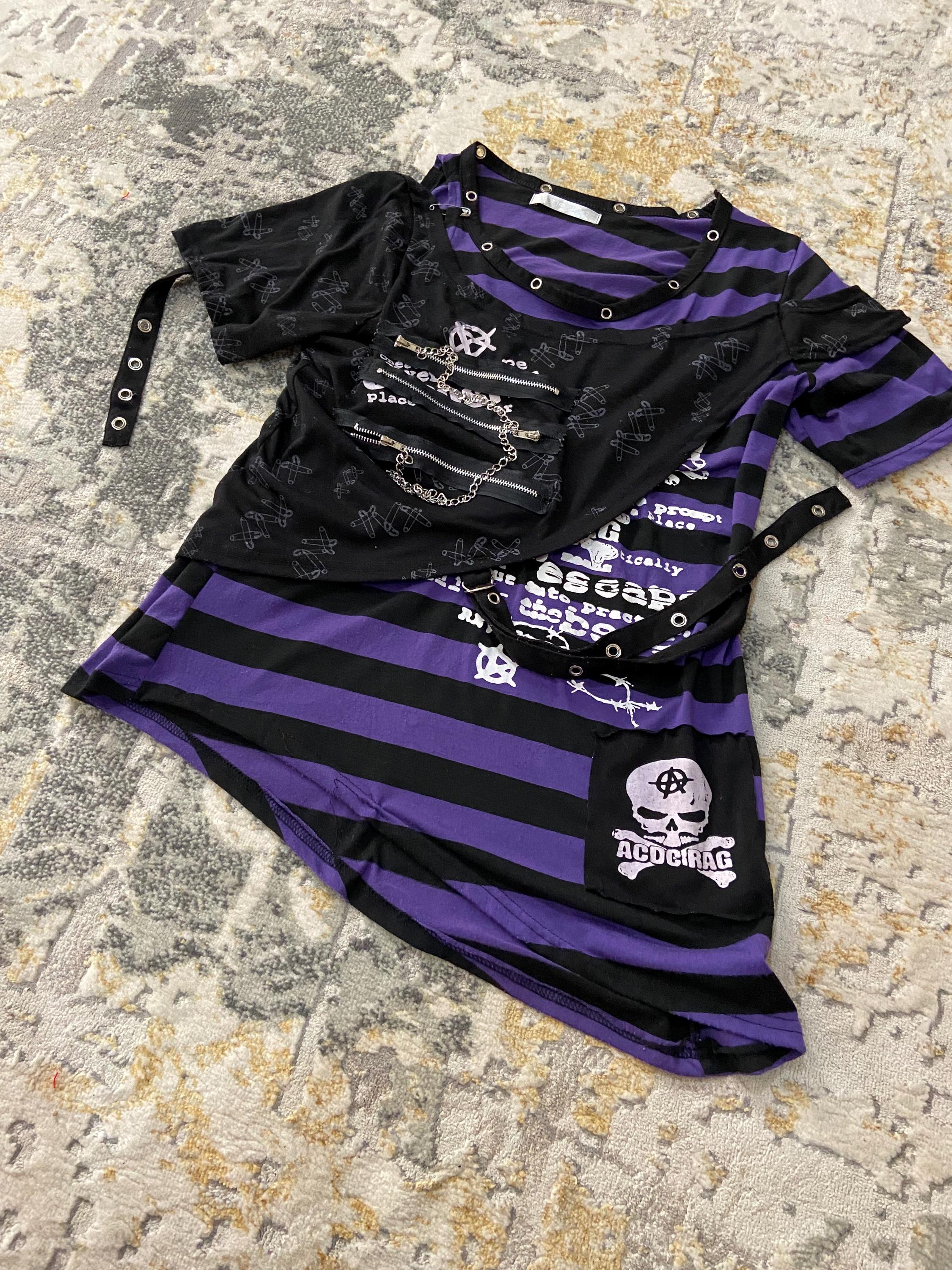 ACDC RAG Black Purple Horizontal Stripes Punk Gothic Harajuku Tshirt ...