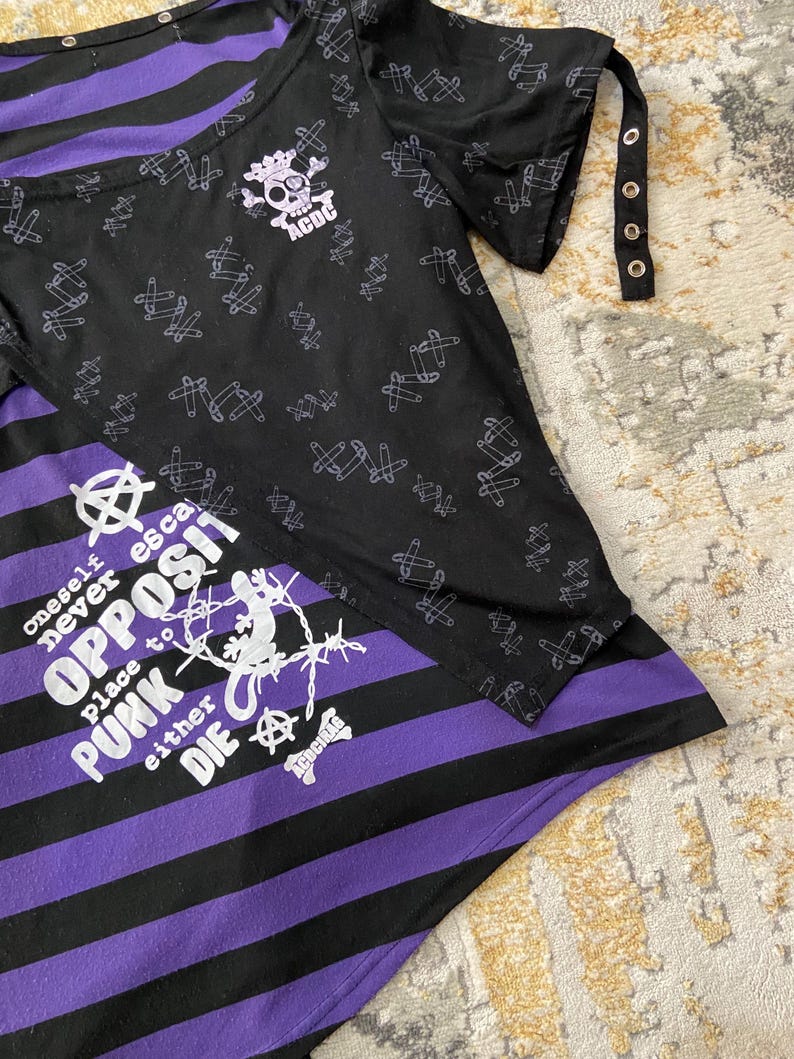 ACDC RAG Black Purple Horizontal Stripes Punk Gothic Harajuku Tshirt ...