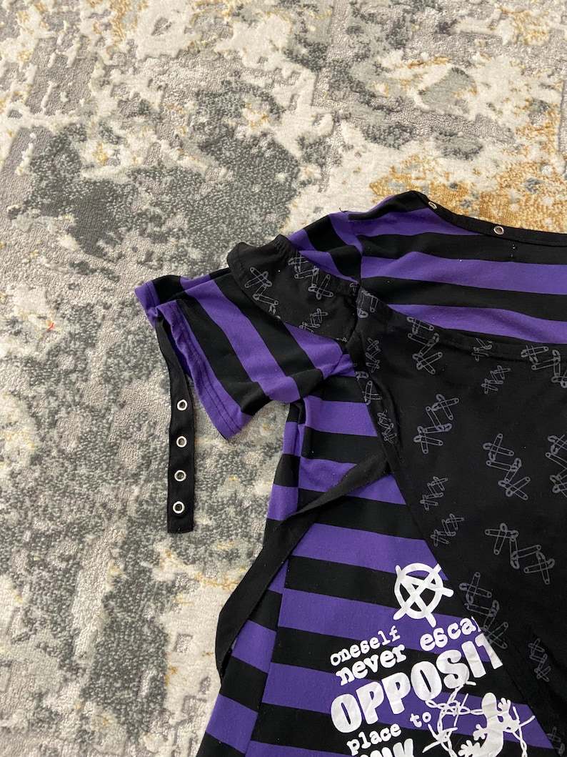 ACDC RAG Black Purple Horizontal Stripes Punk Gothic Harajuku Tshirt ...